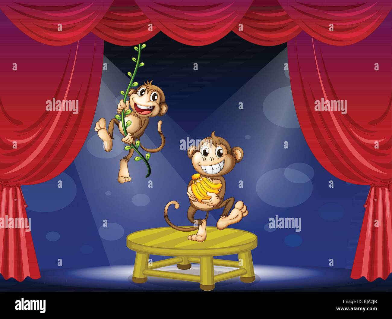 Illustration of two monkeys performing on the stage Stock Vector Image ...