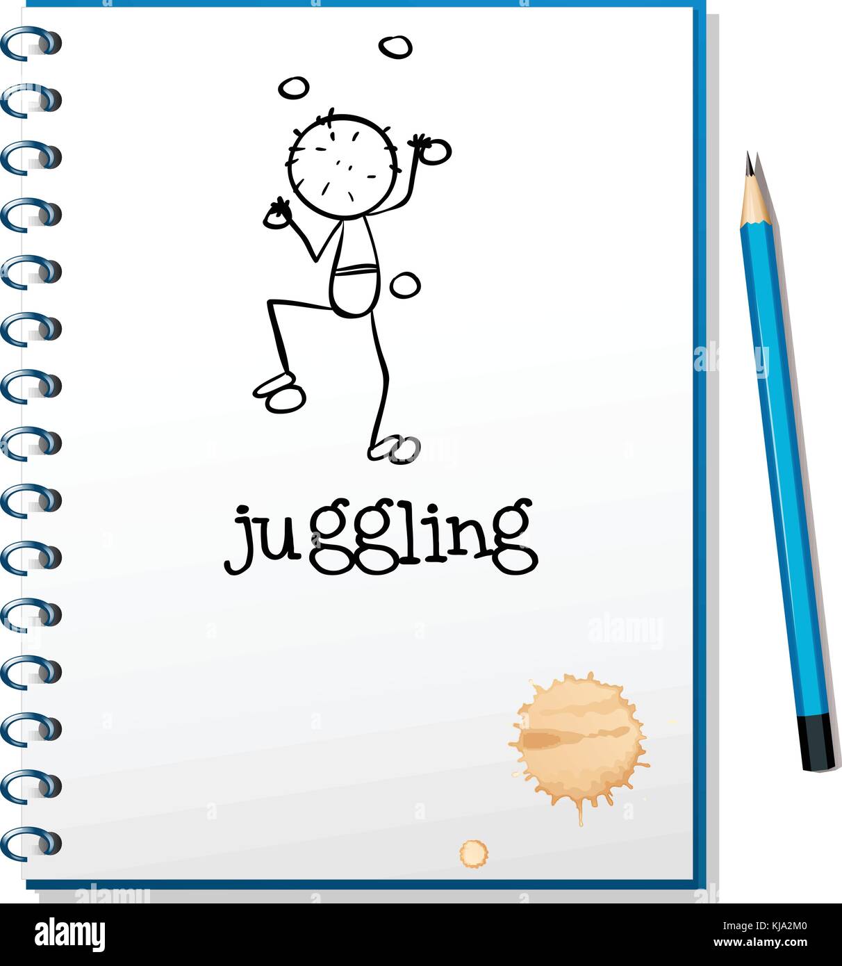 Illustration of a notebook with a person juggling at the cover page on ...