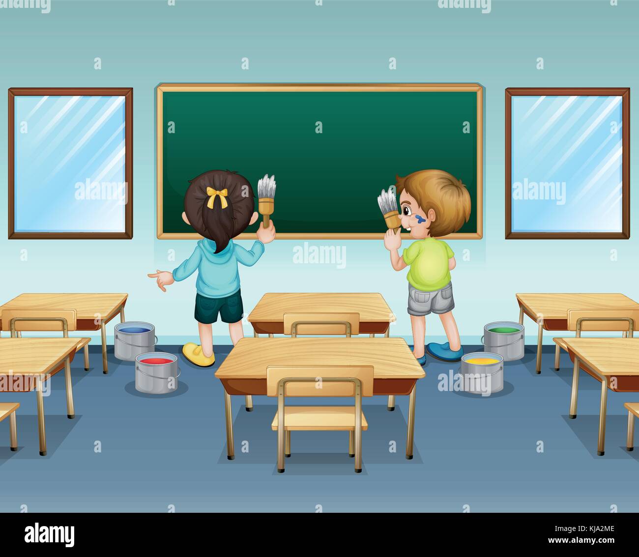 Illustration of students painting their classroom Stock Vector Image ...