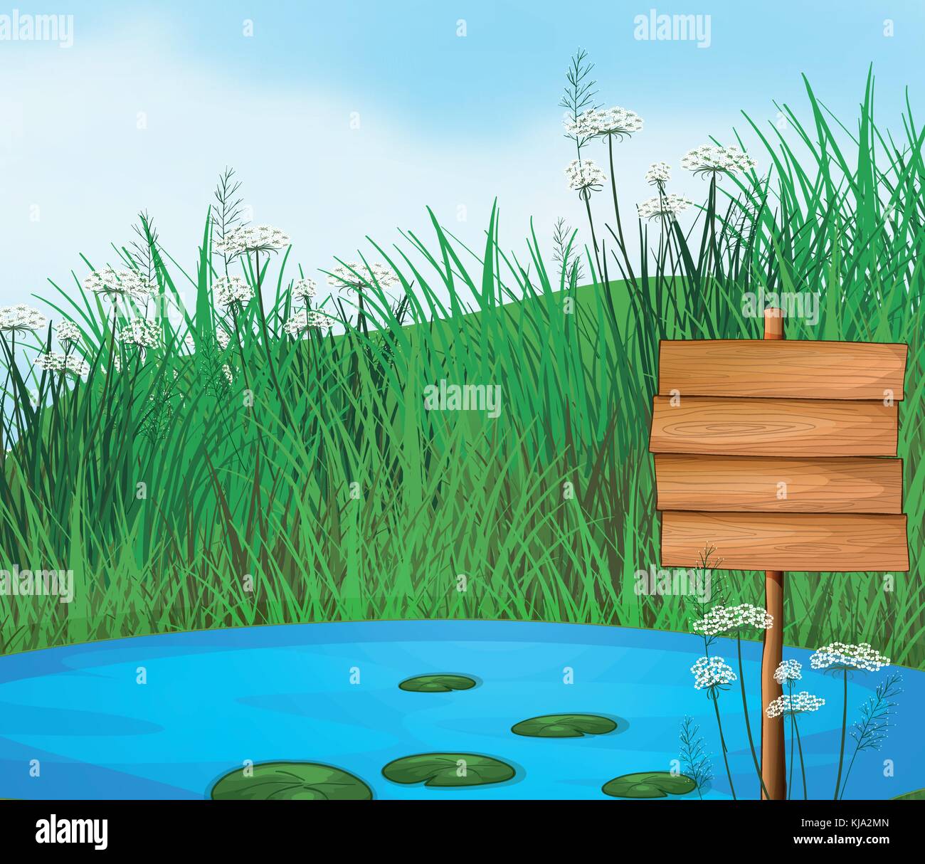 Illustration of a pond with an empty signboard Stock Vector Image & Art ...
