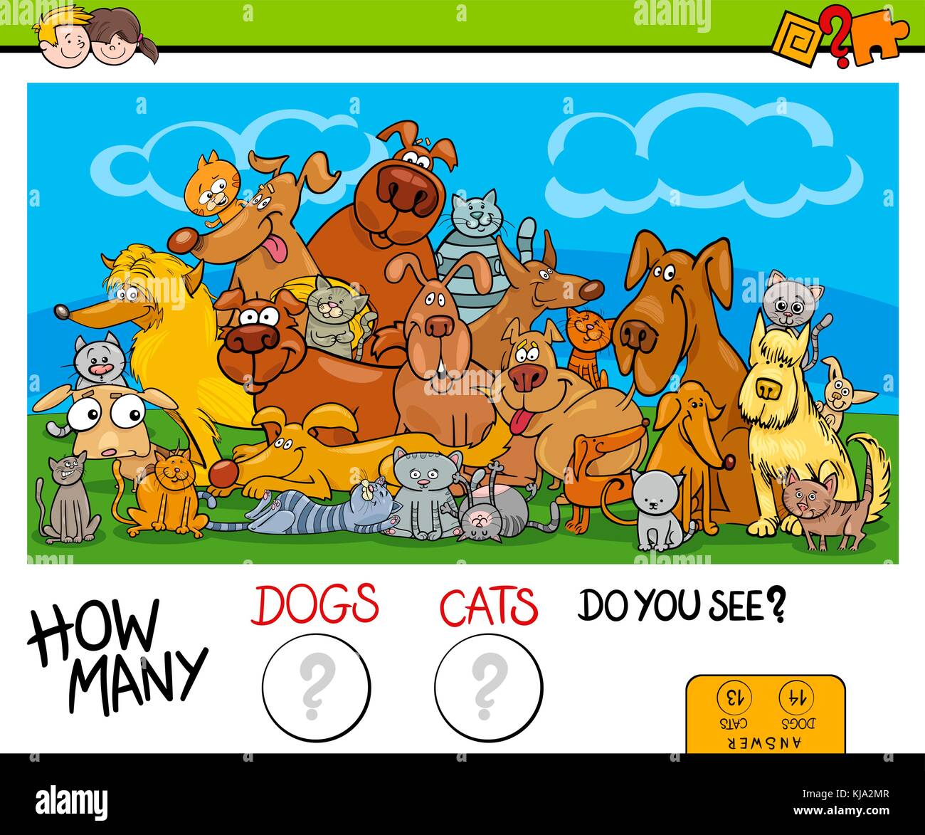 Cartoon Illustration of Educational Counting Game for Children with ...