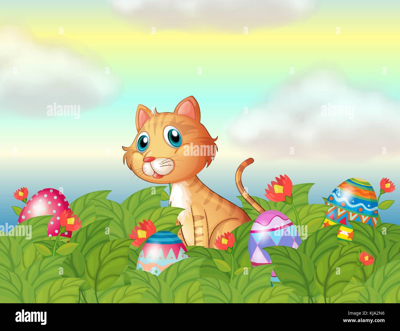 Illustration of a wild cat and the easter eggs Stock Vector Image & Art ...