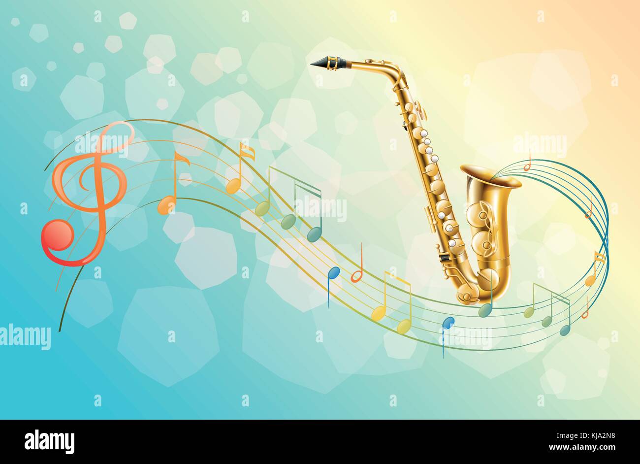 Illustration of a saxophone and the musical symbols Stock Vector Image ...