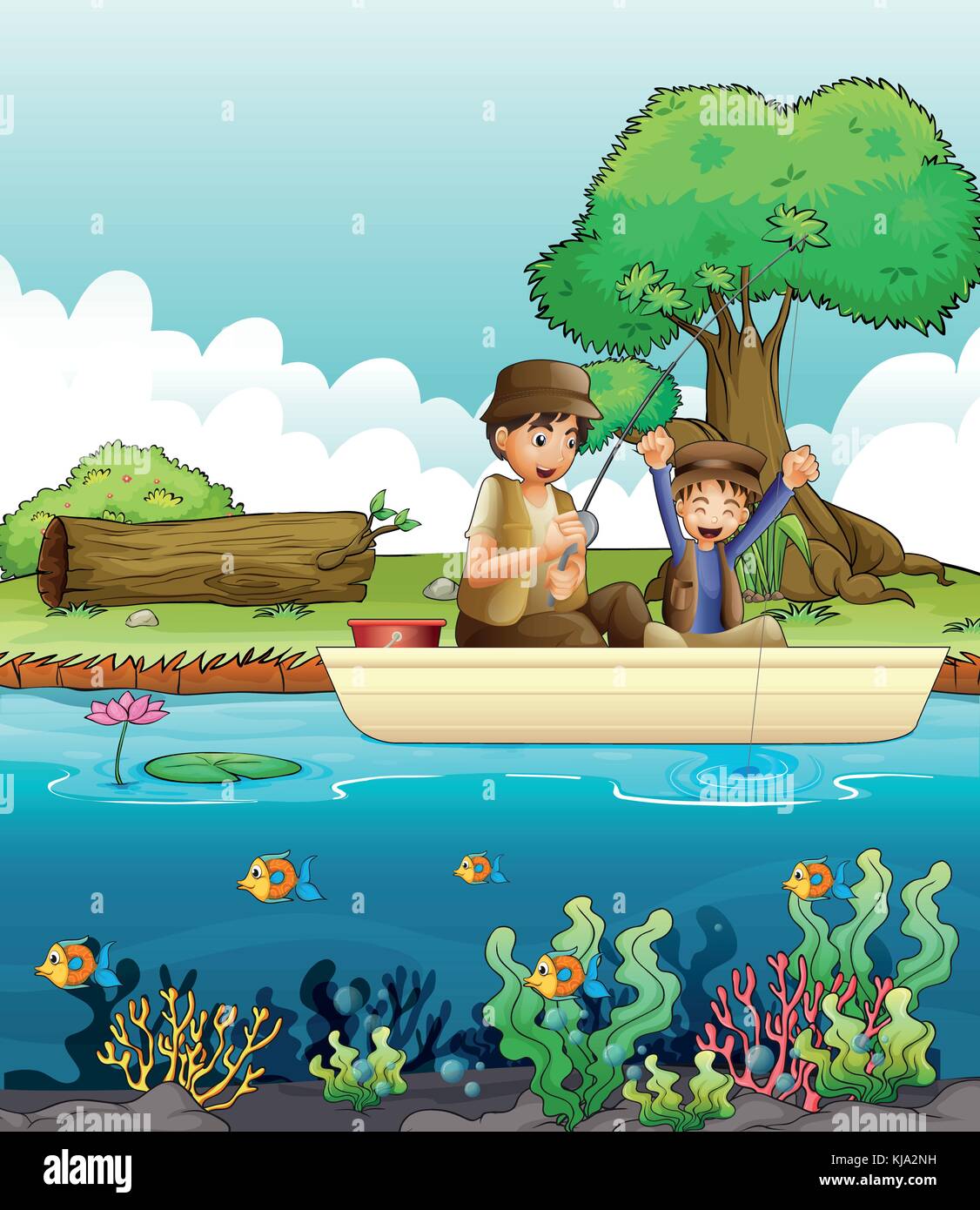 Illustration of two men fishing Stock Vector Image & Art - Alamy