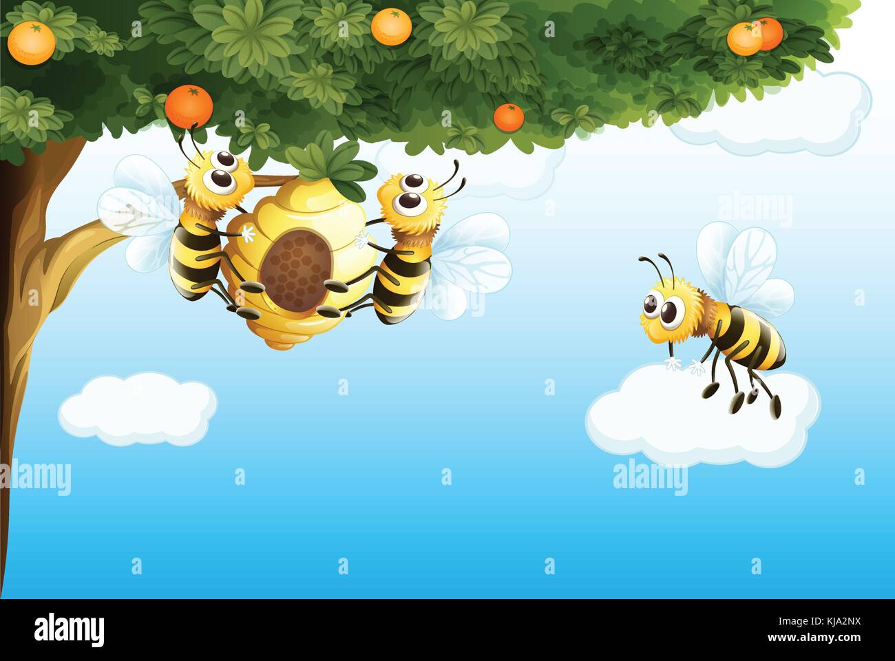 Illustration of the three bees with a beehive Stock Vector Image & Art ...