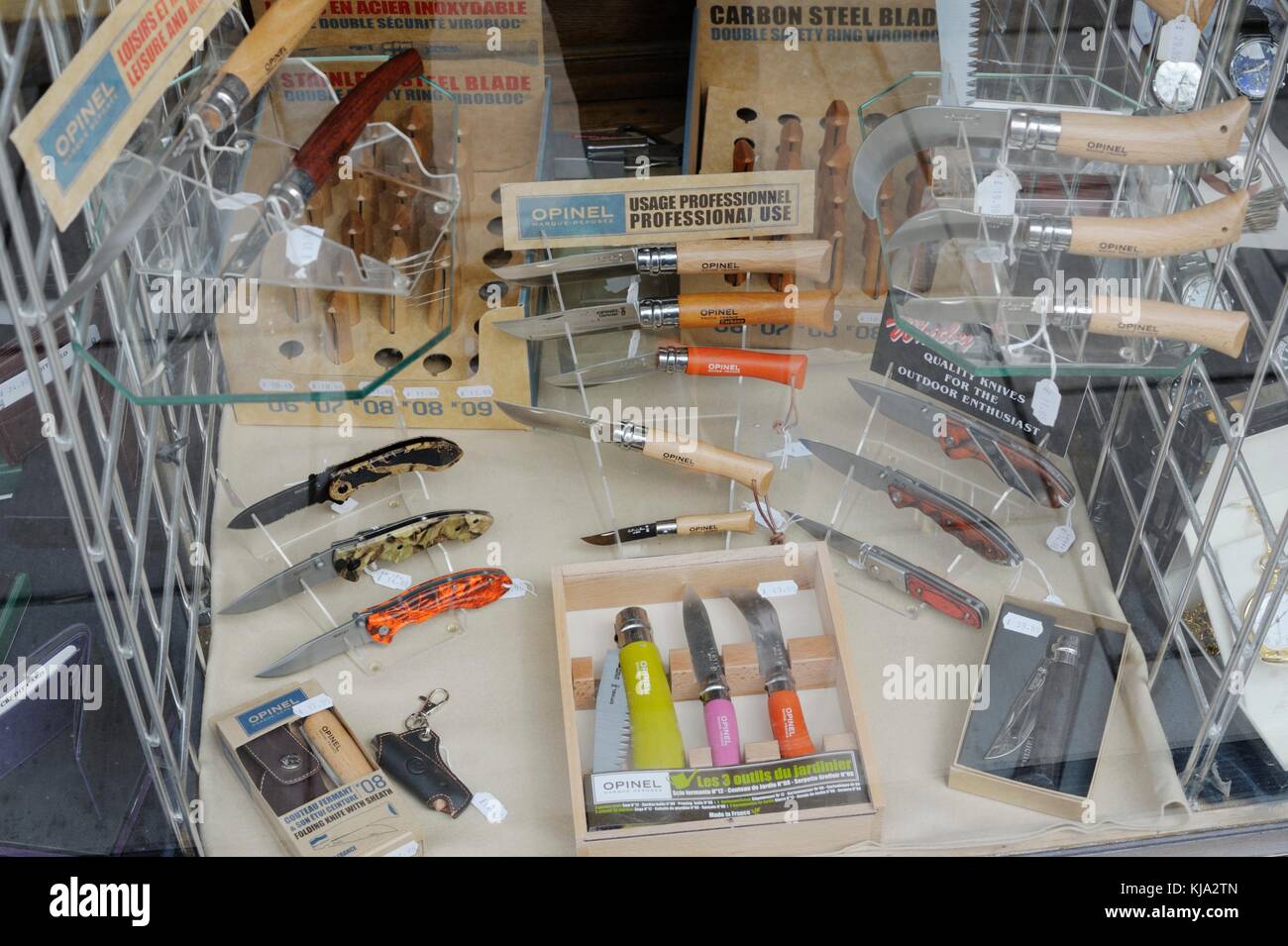 Knives for sale in window display, Wales, UK Stock Photo - Alamy