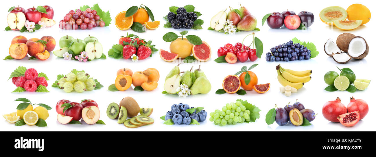 Fruits fruit collection fresh orange apple berries isolated on a white ...