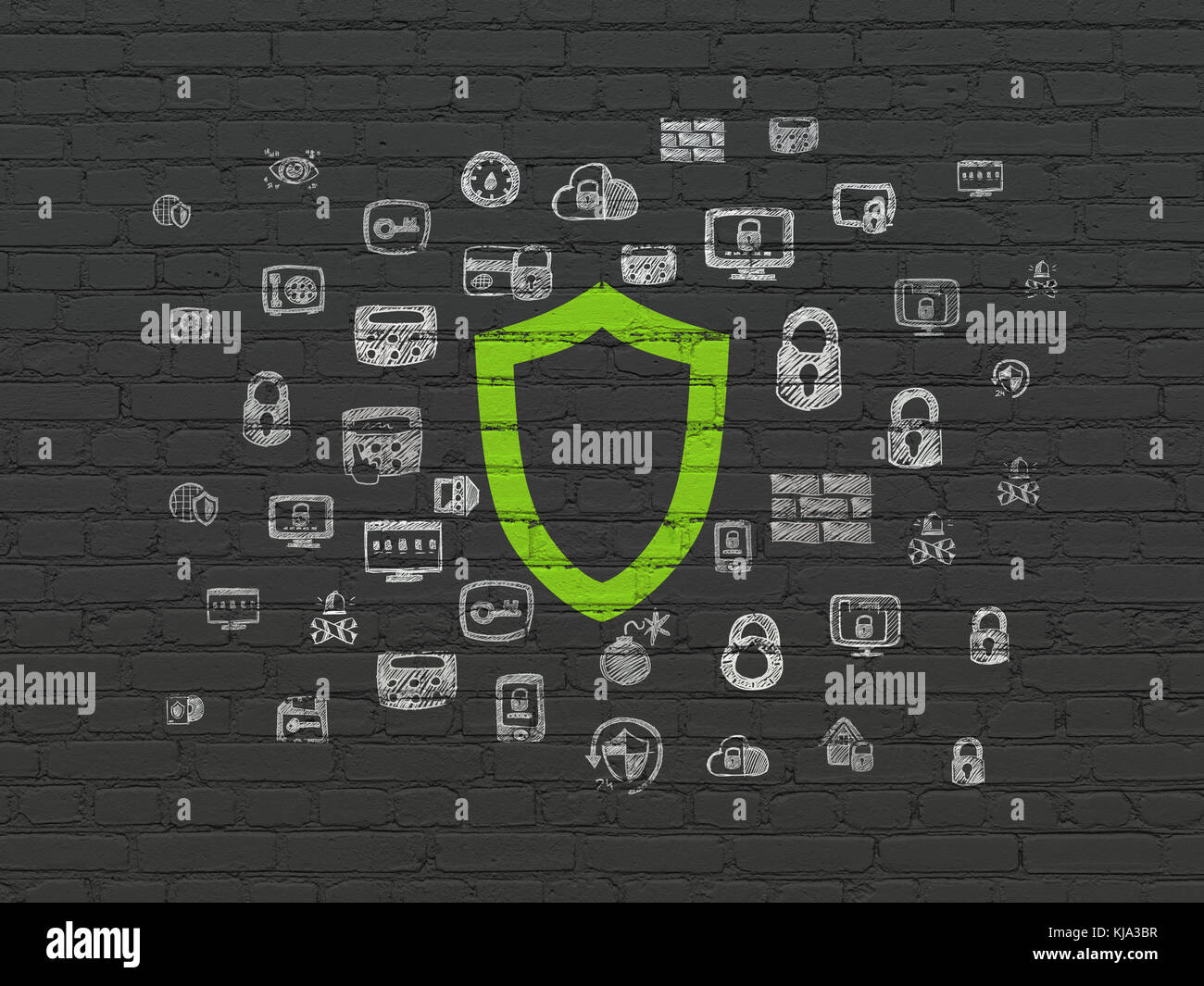 Protection concept: Contoured Shield on wall background Stock Photo - Alamy