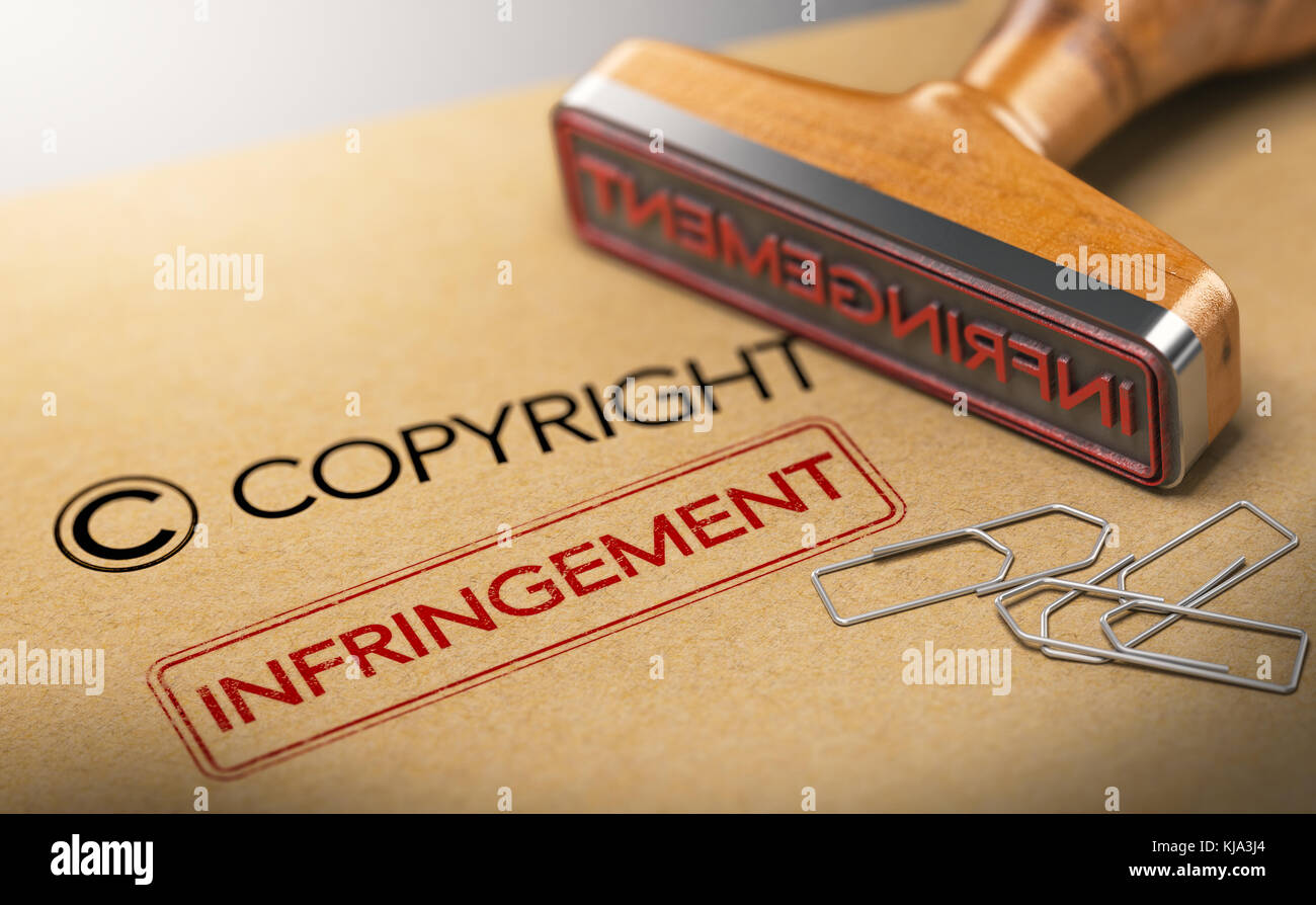 3D illustration of rubber stamp with the words copyright and ...
