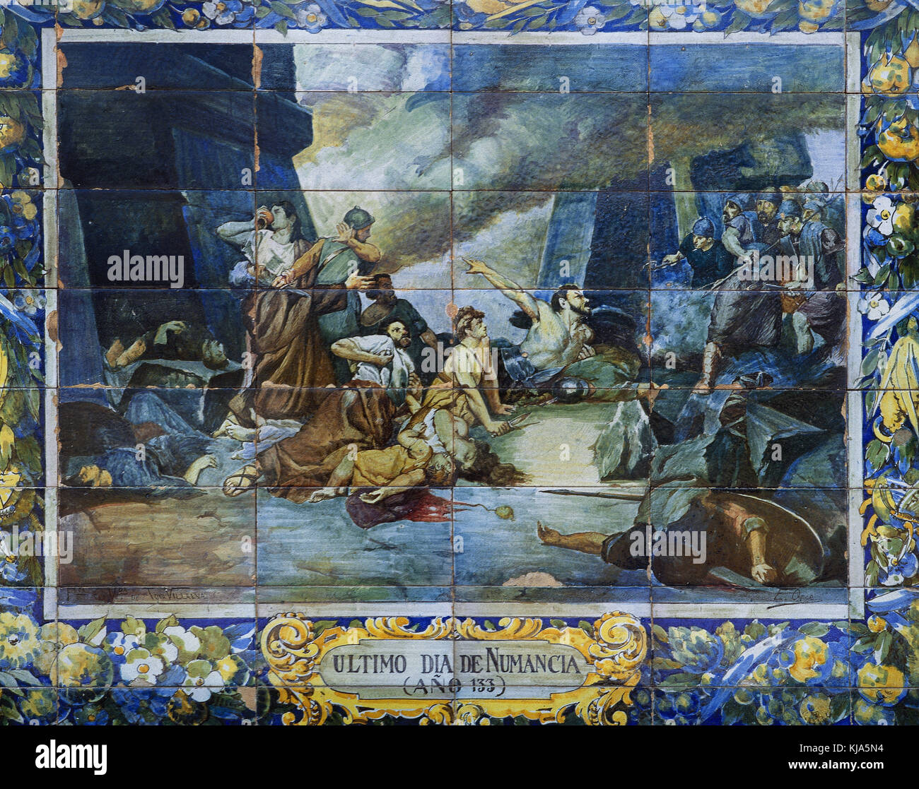 Siege of Numancia, 133 BC. Attack by roman forces. Spain. Glazed tile ...