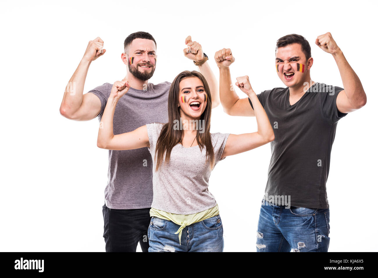 Group of football fans support Belgium national team on white ...