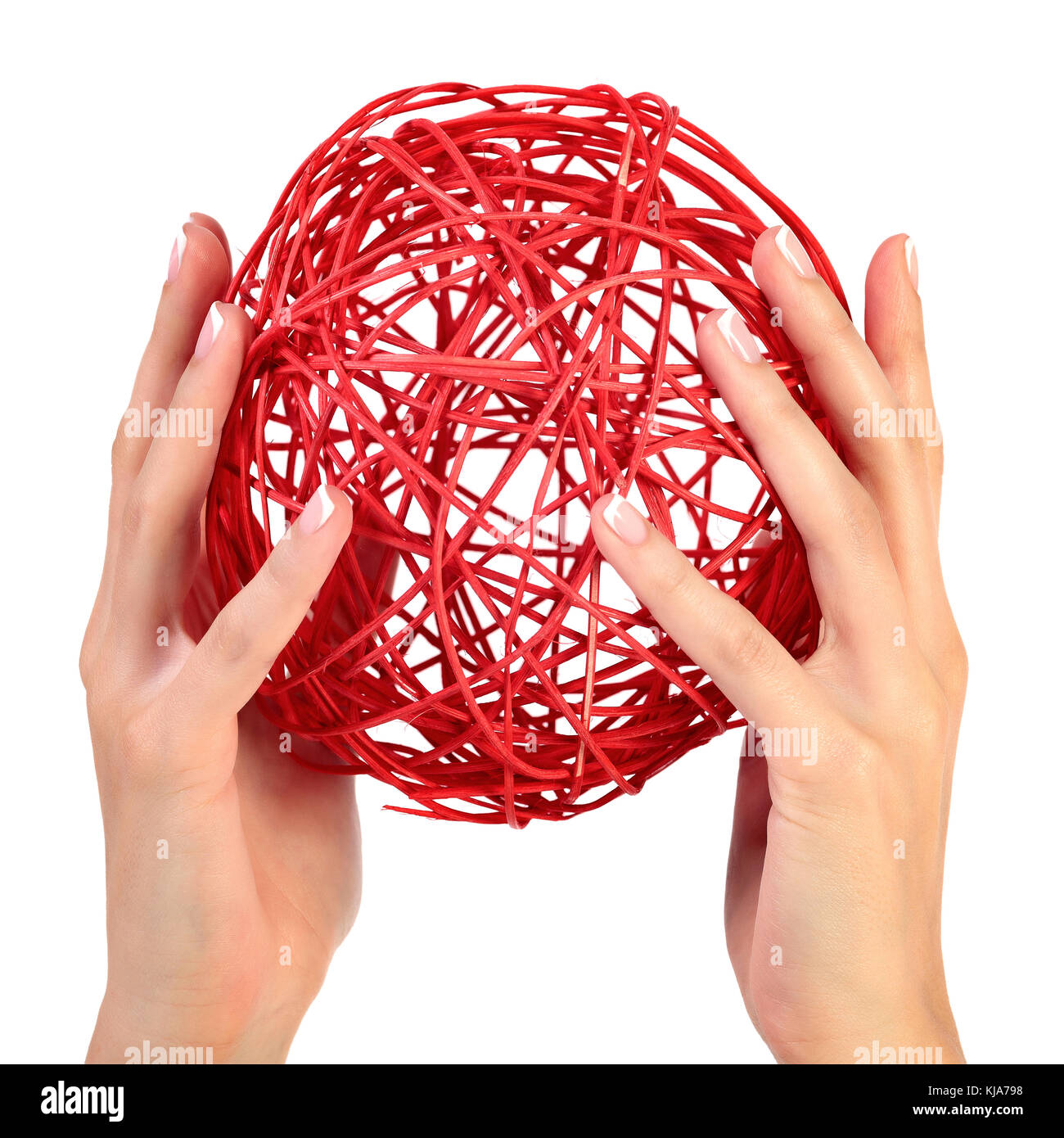 Female hands with a red ball, isolated on white background Stock Photo ...