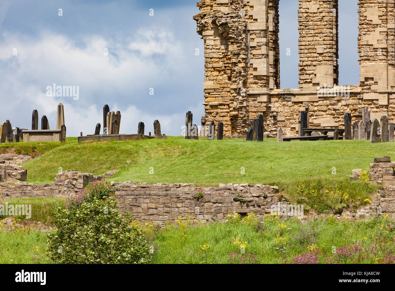 Tynemouth Priory and gravestones, a Benedictine priory founded in the ...