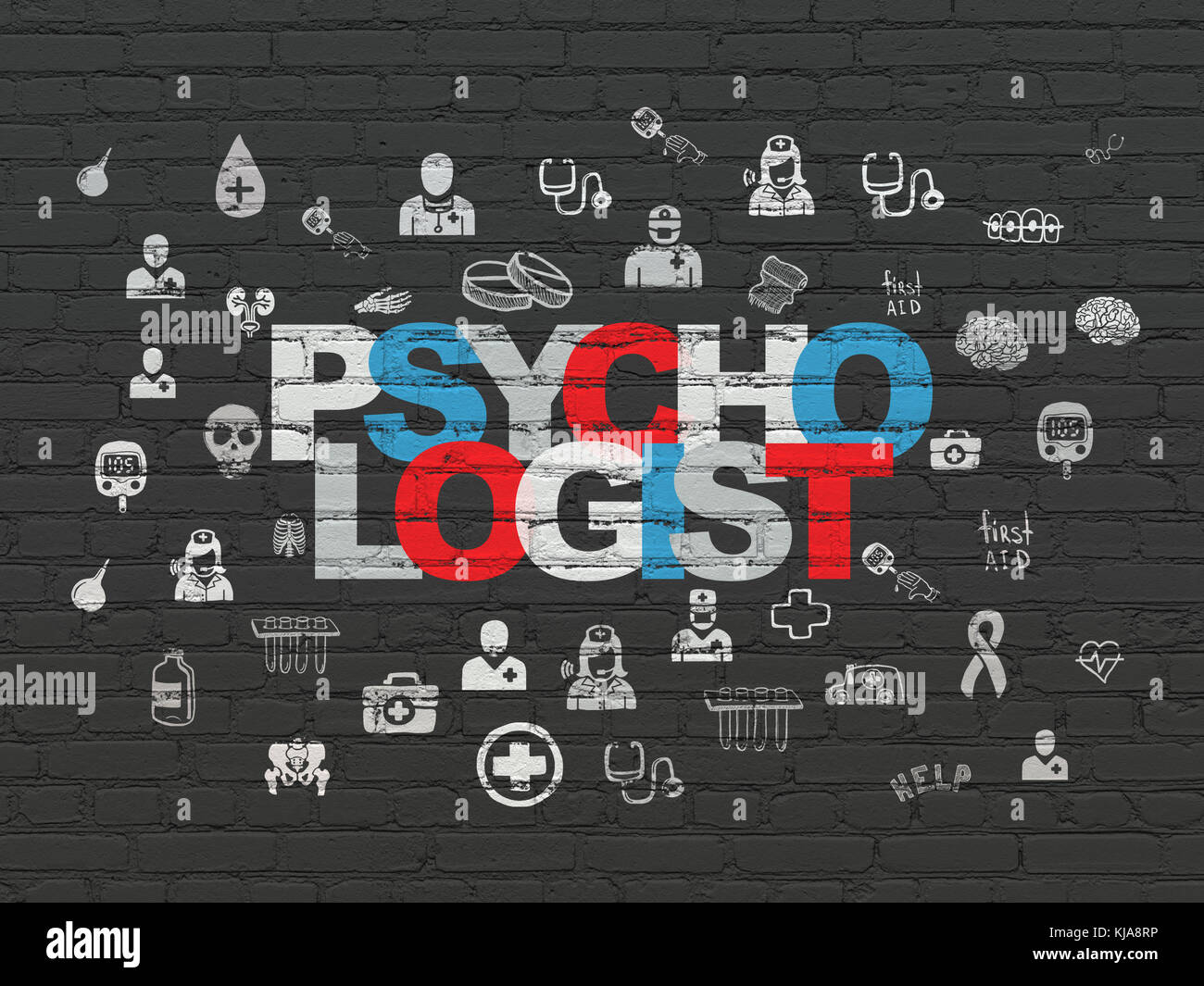 Medicine concept: Psychologist on wall background Stock Photo - Alamy