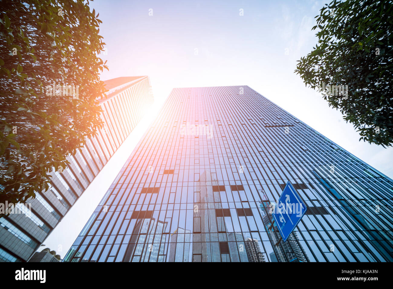 Bottom view of office building window close up Stock Photo - Alamy