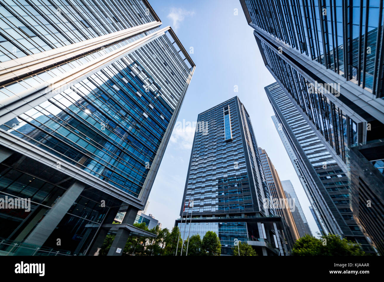 Bottom view of office building window close up Stock Photo - Alamy