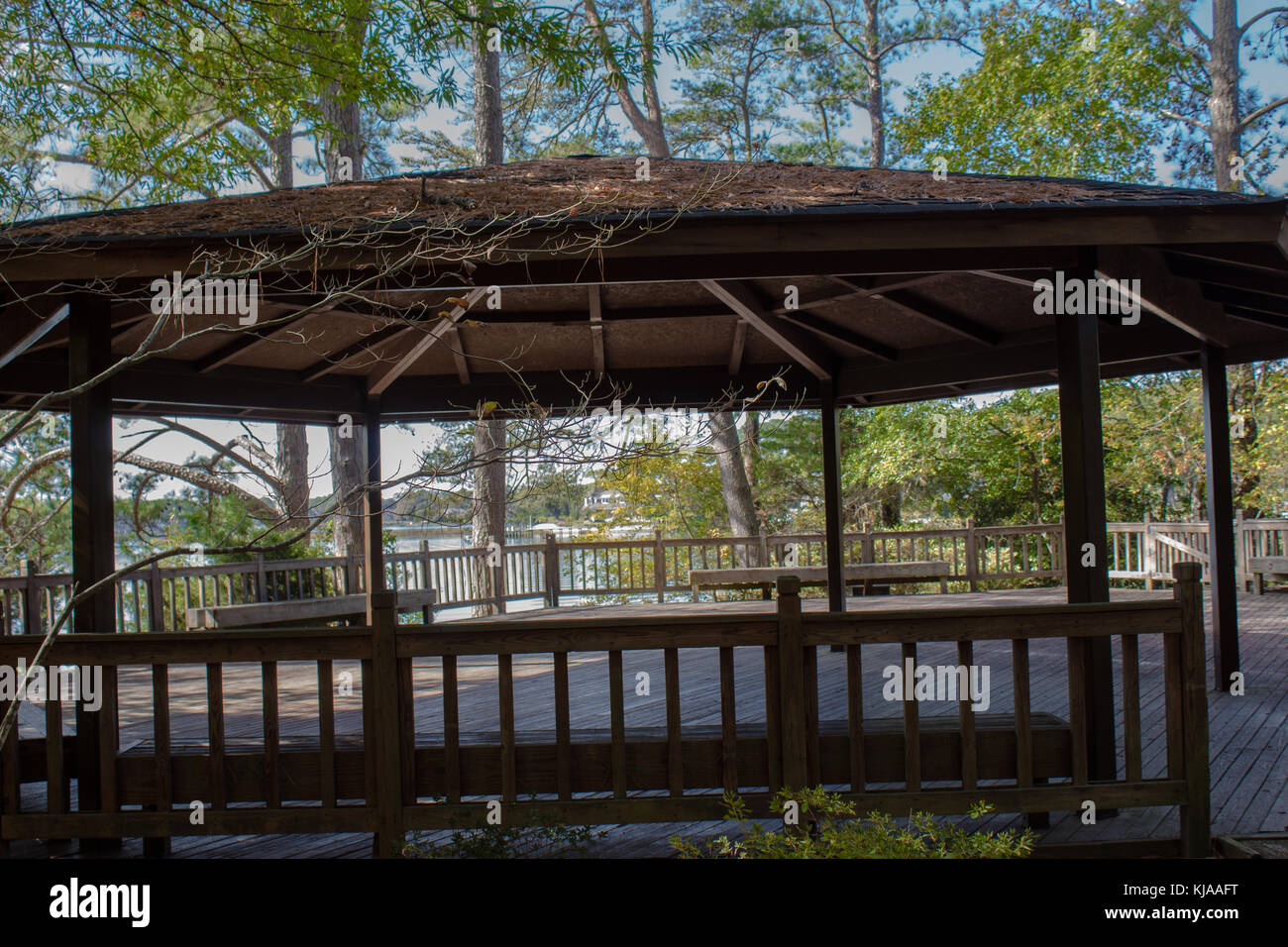 Patio overlooking the lake Stock Photo - Alamy