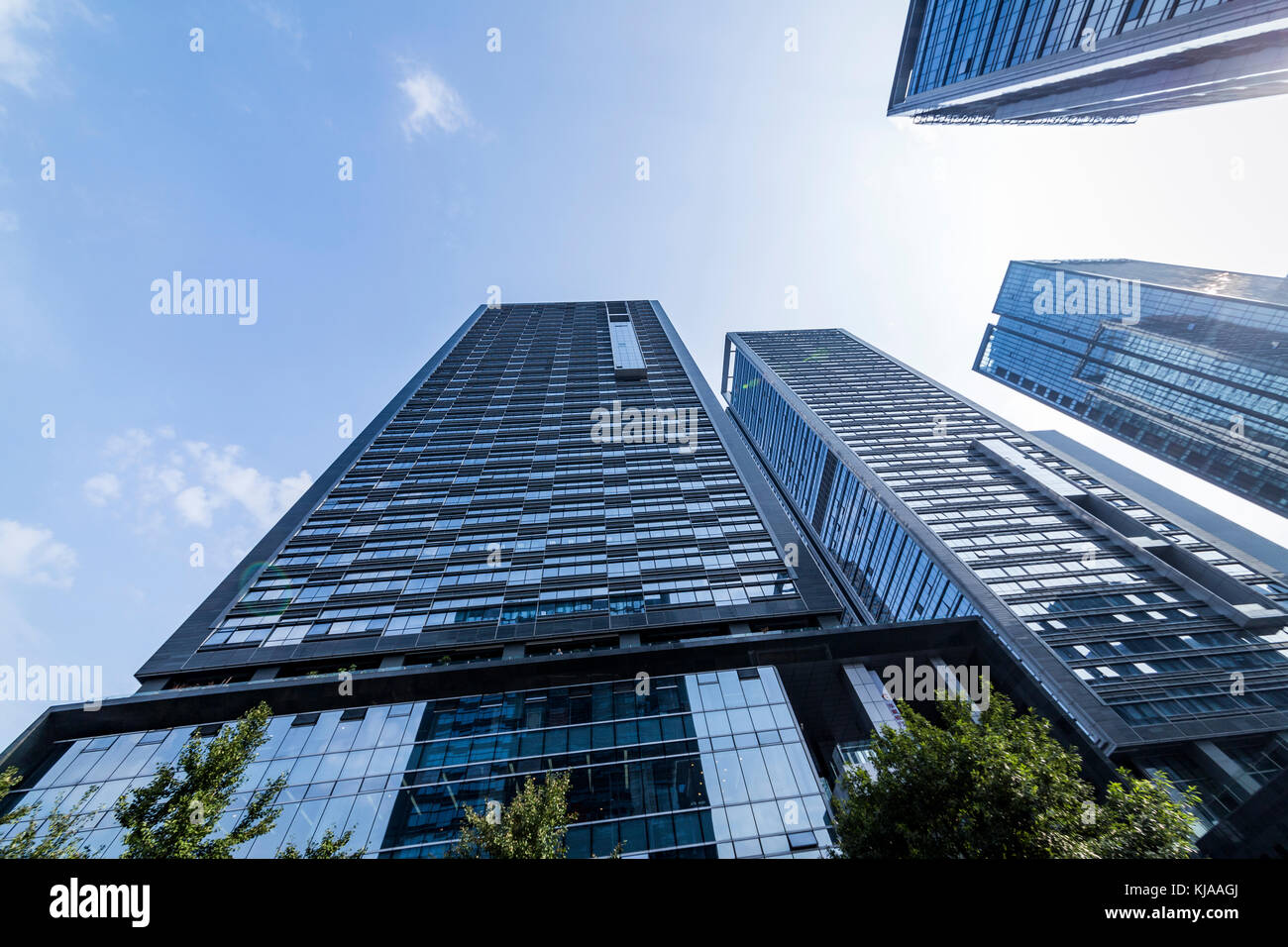 Bottom view of office building window close up Stock Photo - Alamy