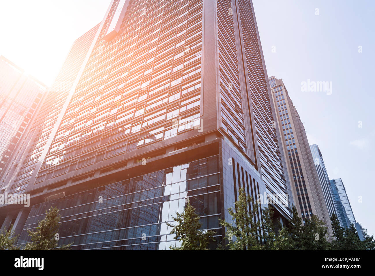 Bottom view of office building window close up Stock Photo - Alamy