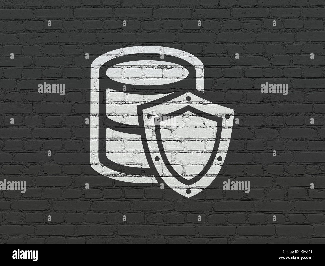 Programming concept: Database With Shield on wall background Stock ...