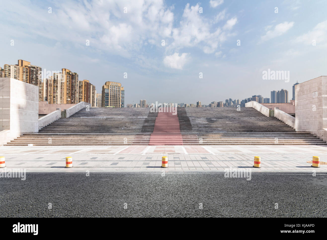 Panoramic skyline and buildings with empty concrete square floor ...