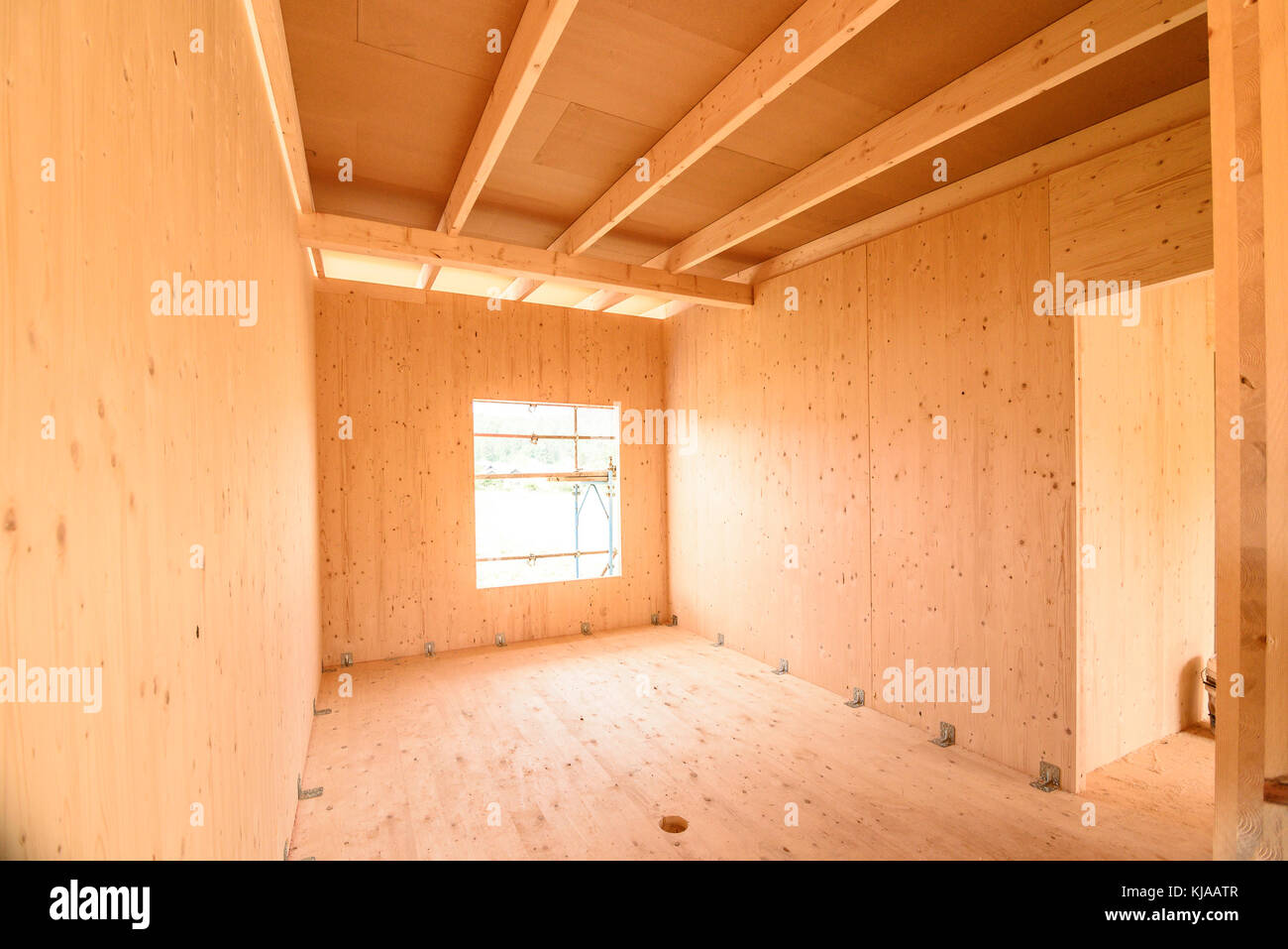 Building energy efficient passive wooden house. Construction site and ...