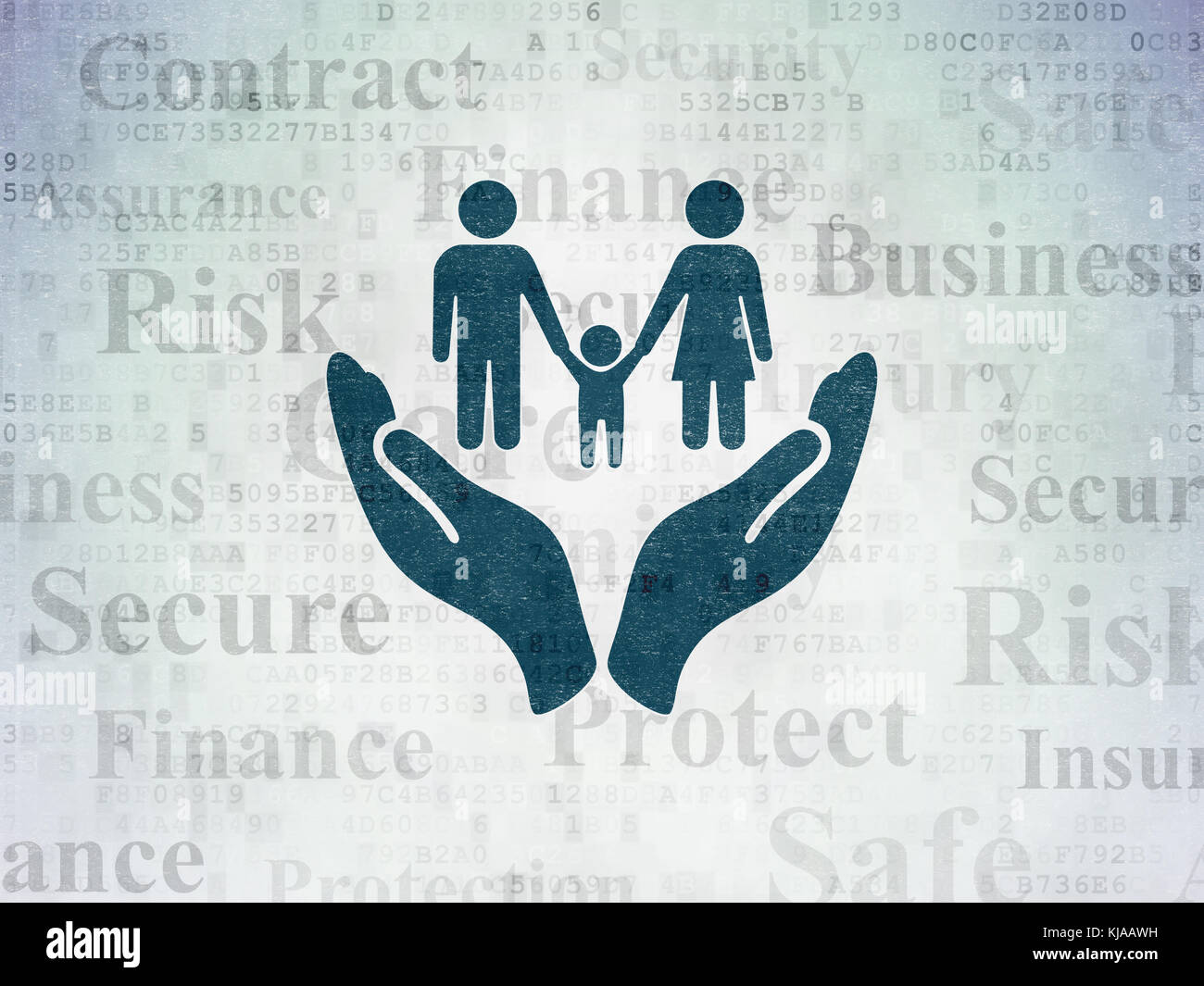 Insurance concept: Family And Palm on Digital Data Paper background ...