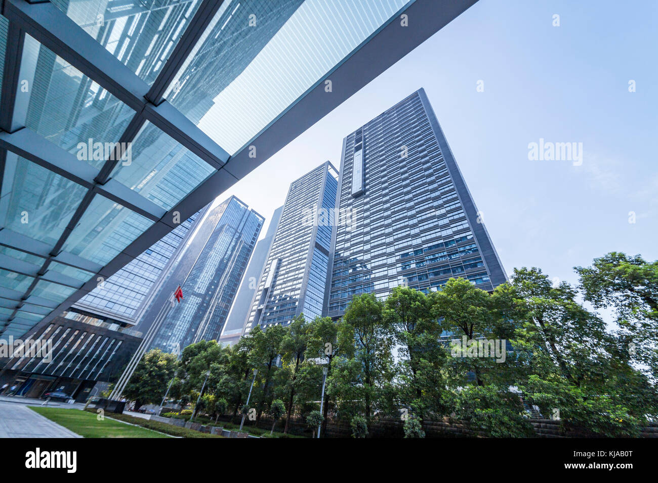 Bottom view of office building window close up Stock Photo - Alamy