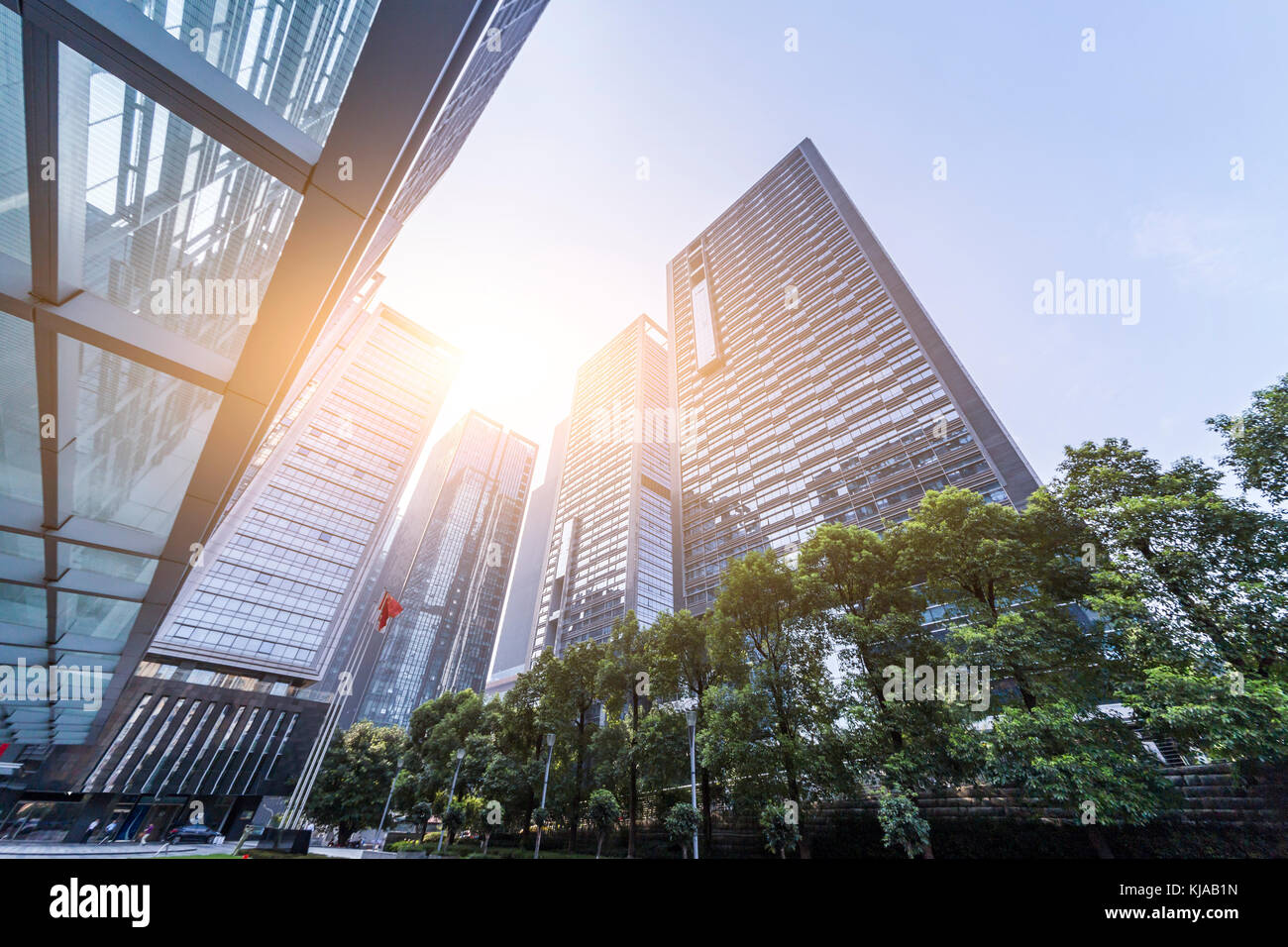Bottom view of office building window close up Stock Photo - Alamy