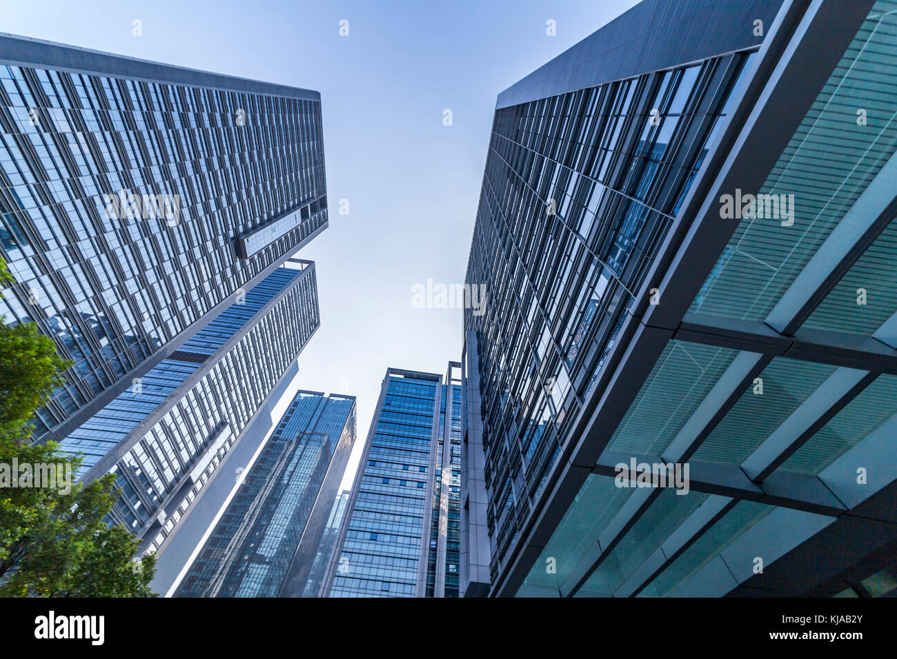 Bottom view of office building window close up Stock Photo - Alamy