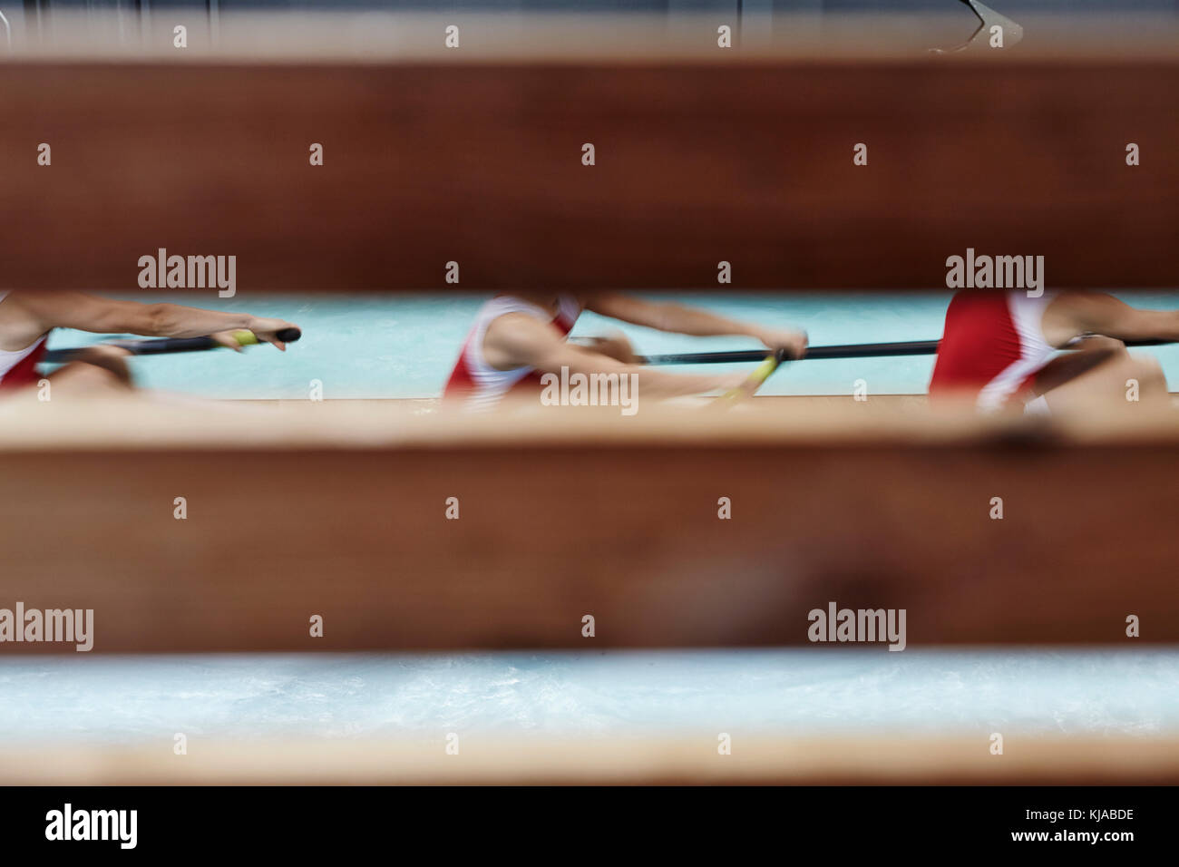 Detail of students rowing. Radley Rowing Centre, Oxford, United Kingdom ...