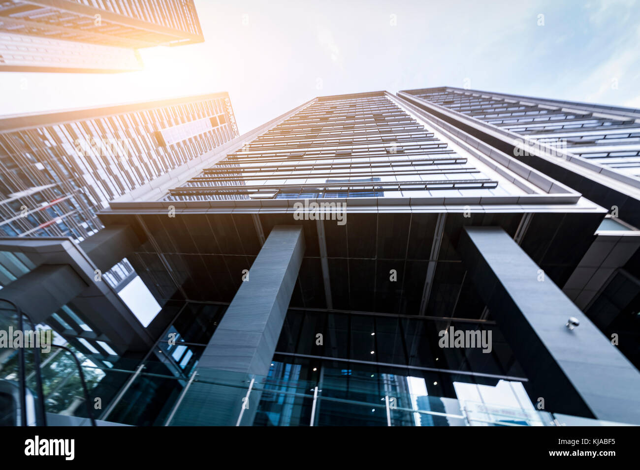 Bottom view of office building window close up Stock Photo - Alamy