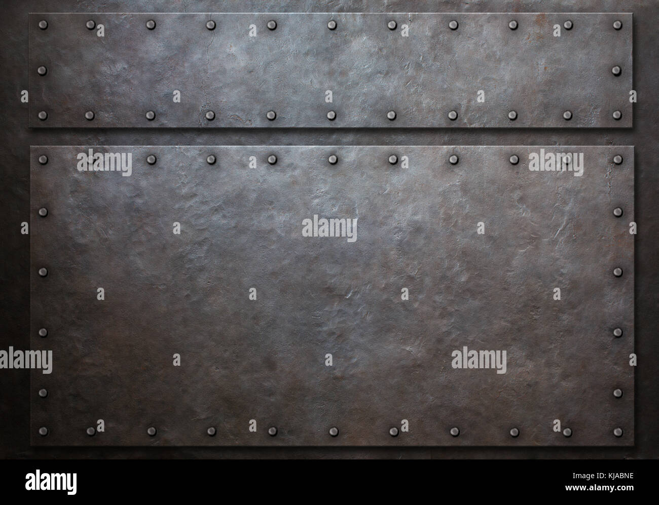 two metal panels with rivets metal background 3d illustration Stock ...