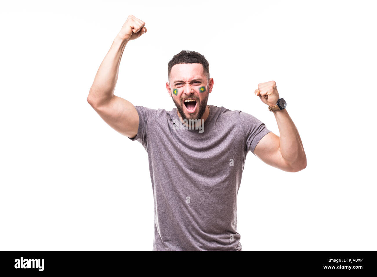 Brazil win. Victory, happy and goal scream emotions of Brazil football ...