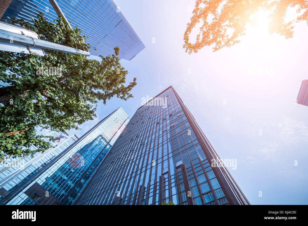 Bottom view of office building window close up Stock Photo - Alamy