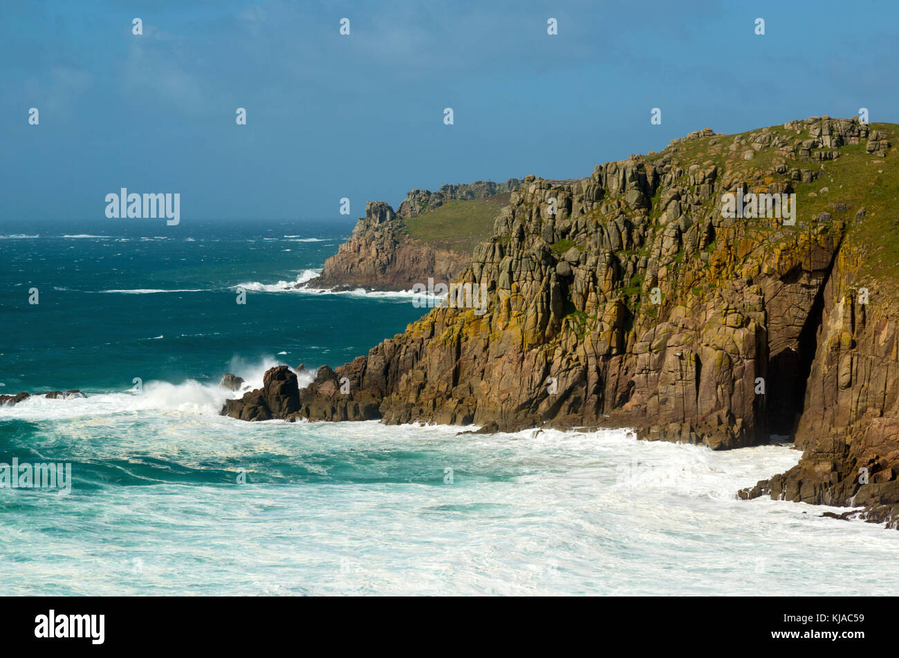 Waves off Pendower Cove near Lands End Cornwall Stock Photo - Alamy