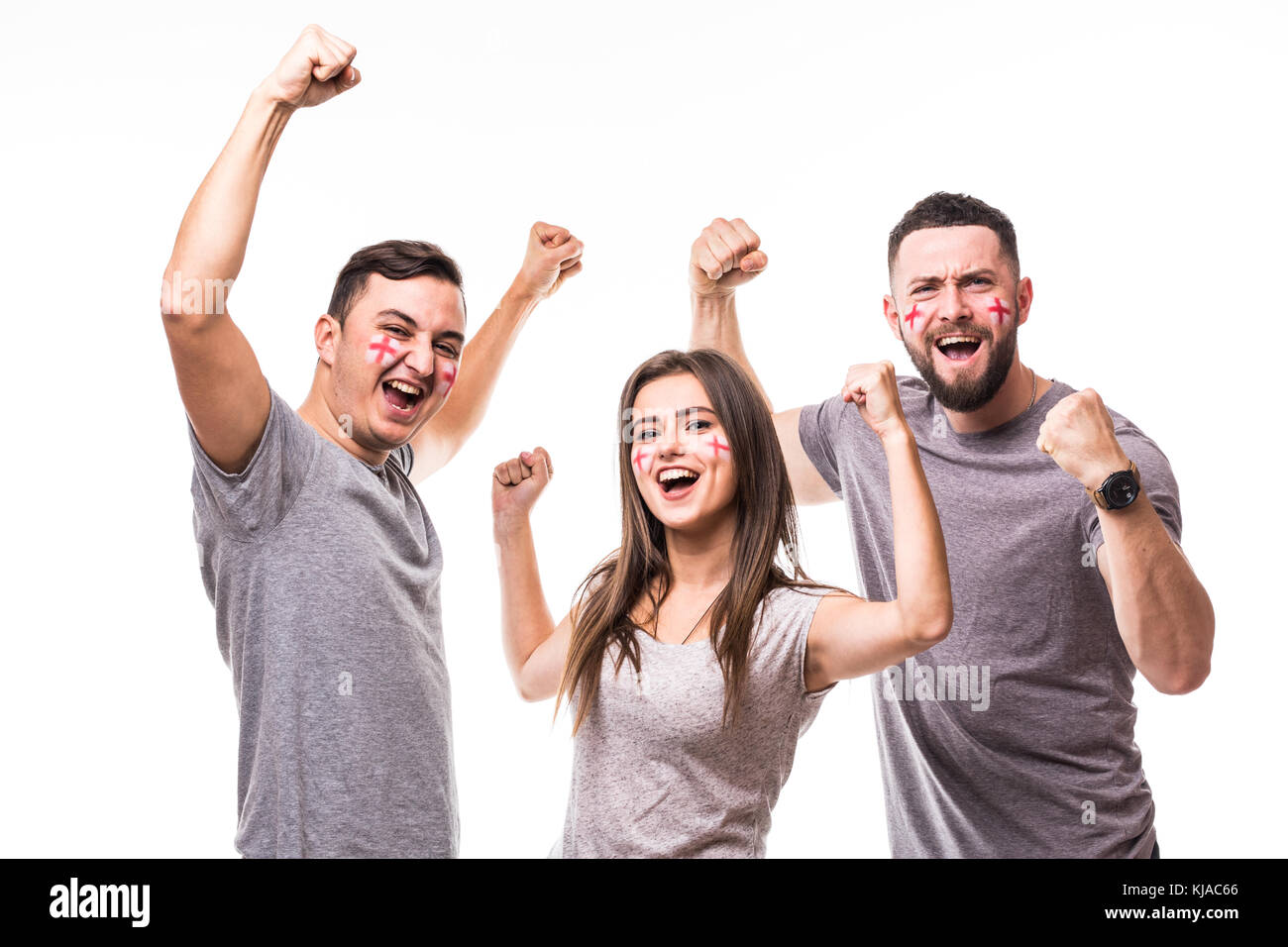 Group of football fans support England national team on white ...