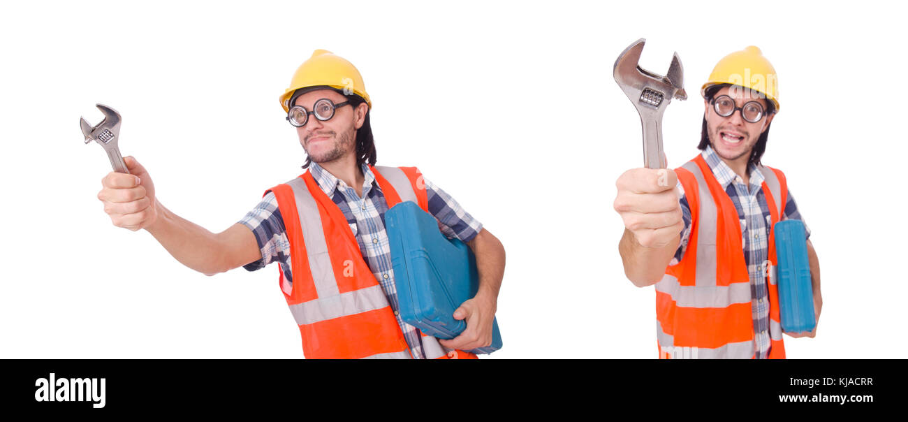 Foreman with tool kit isolated on white Stock Photo - Alamy
