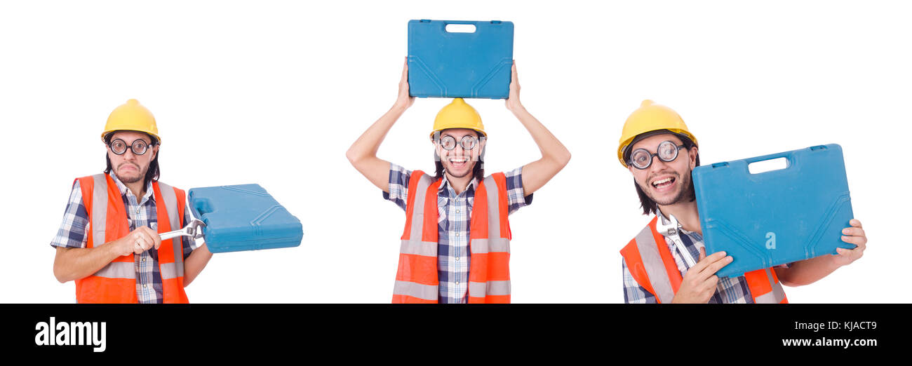 Foreman with tool kit isolated on white Stock Photo - Alamy