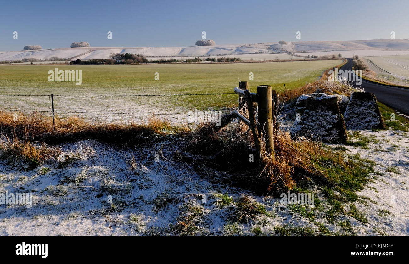 Snowfall over Hackpen Hill and the Ridgeway Stock Photo - Alamy