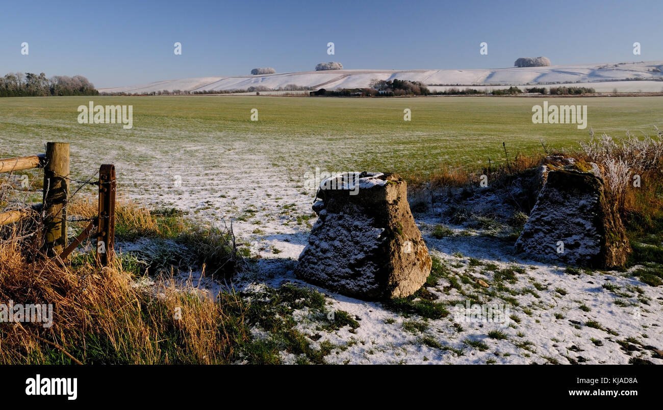Snowfall over Hackpen Hill and the Ridgeway Stock Photo - Alamy