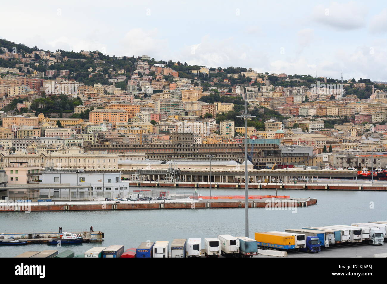 The panorama view of Genova City in Italy, from the port Stock Photo ...