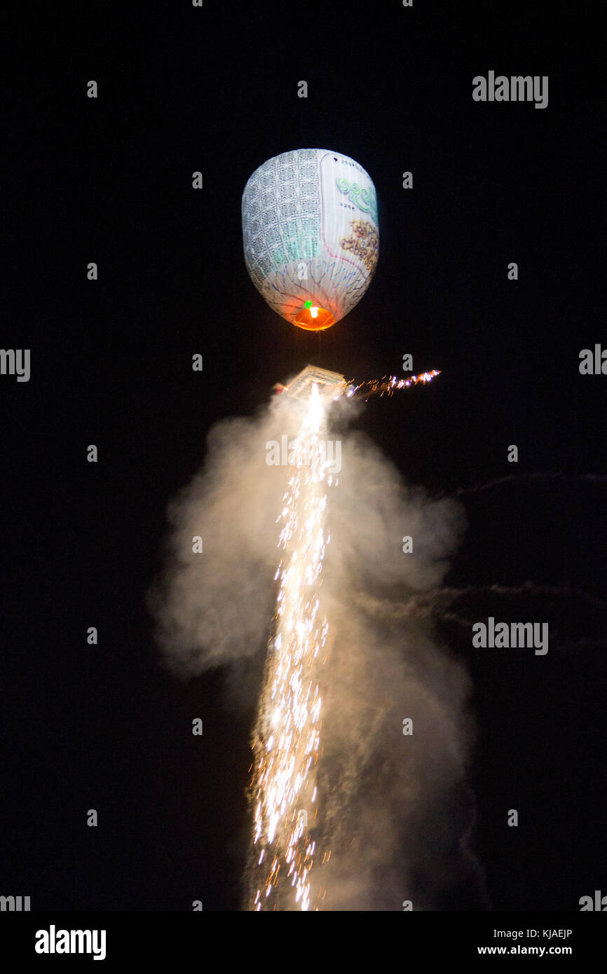 A Balloon shoots fireworks at the annual Taunggyi Fire Balloon festival ...