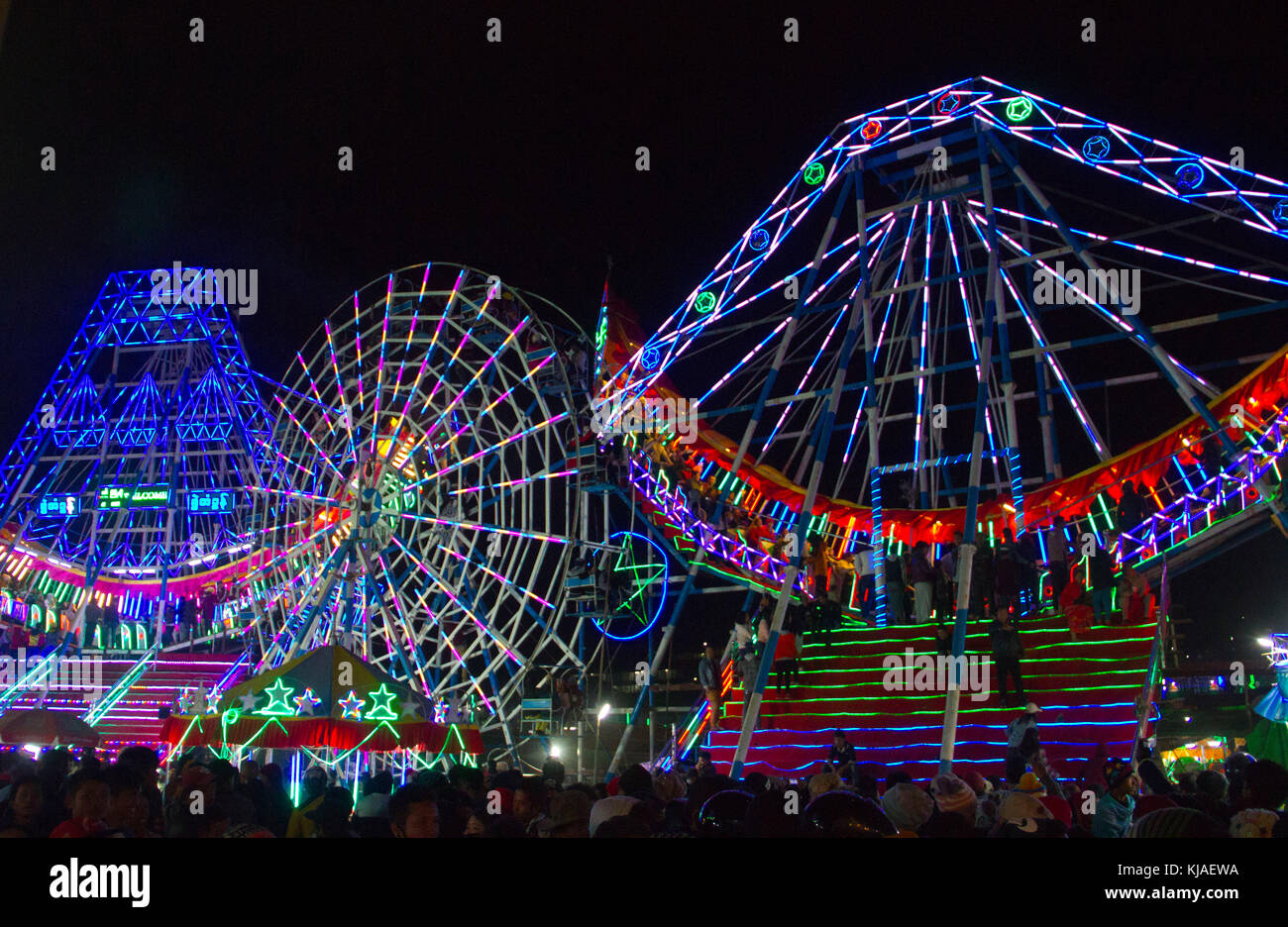Carnival rides at the annual Taunggyi Fire Balloon festival in Taunggyi ...