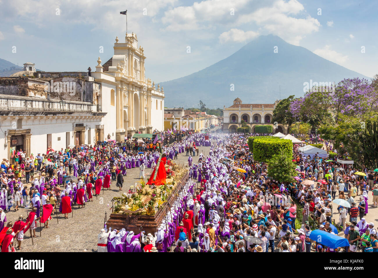 Procession passing at the main square and the cathedral | Antigua ...