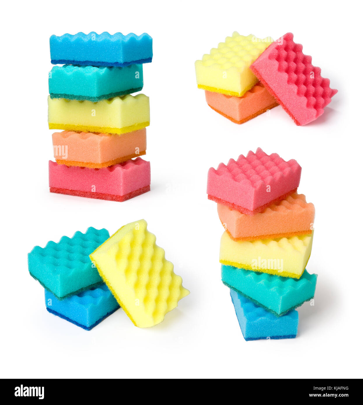 set of colorful sponges on a white background Stock Photo - Alamy