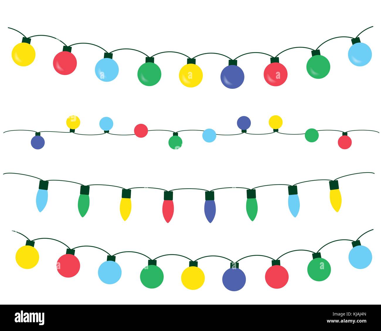 Vector set of Christmas lights of different colors, isolated on white ...
