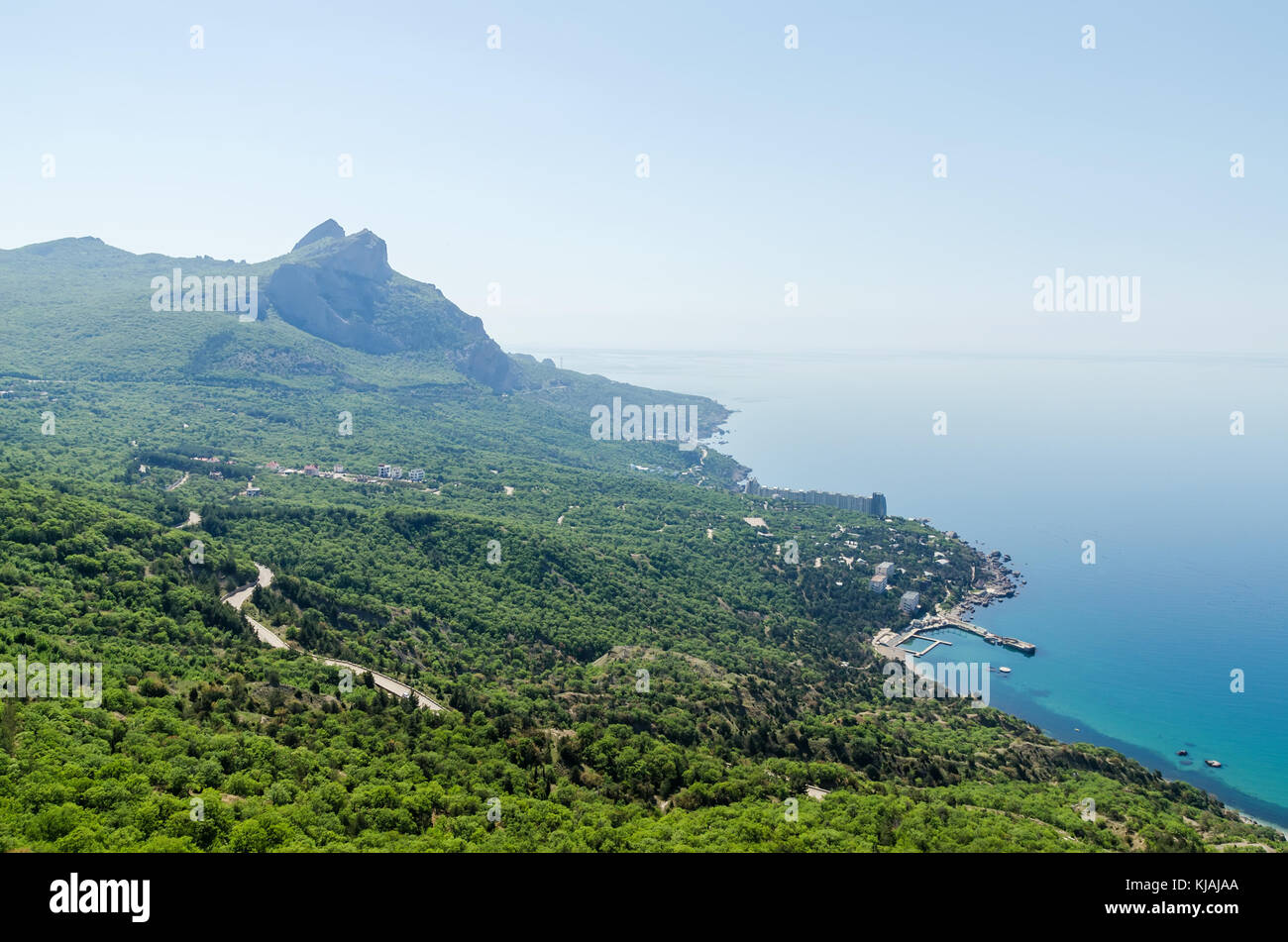 view of the mountain and the sea from a height. Cape Aya, Crimea ...