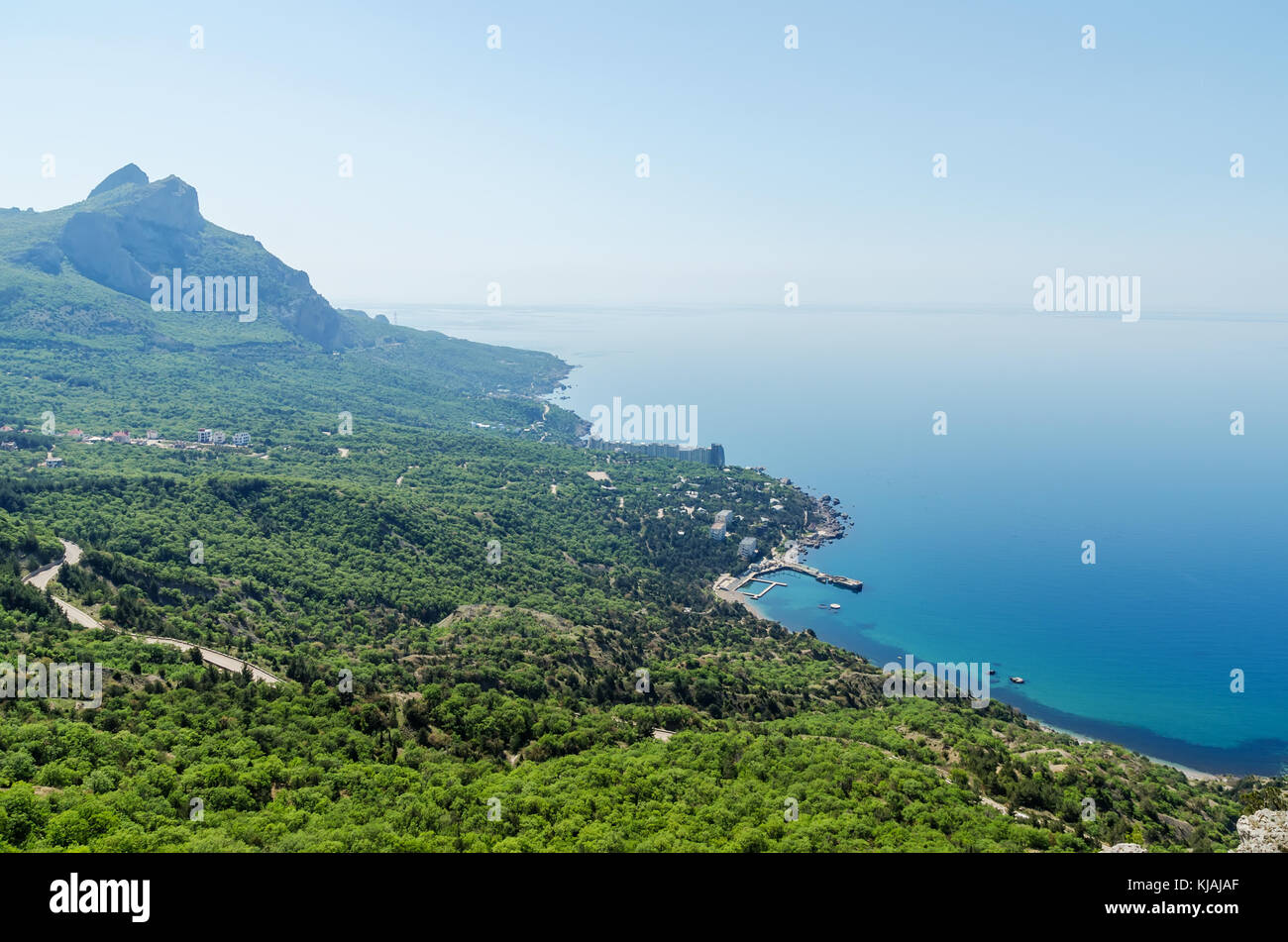 view of the mountain and the sea from a height. Cape Aya, Crimea ...