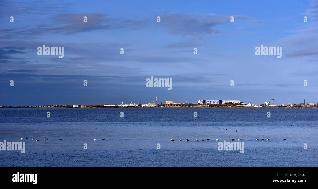 Barrow-in-Furness, Morecambe Bay viewed from Rampside. Cumbria, England ...